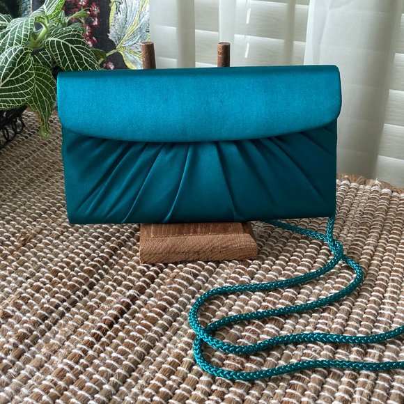 Bags | Green Satin Cocktail Clutch Shoulder Handbag | Poshmark